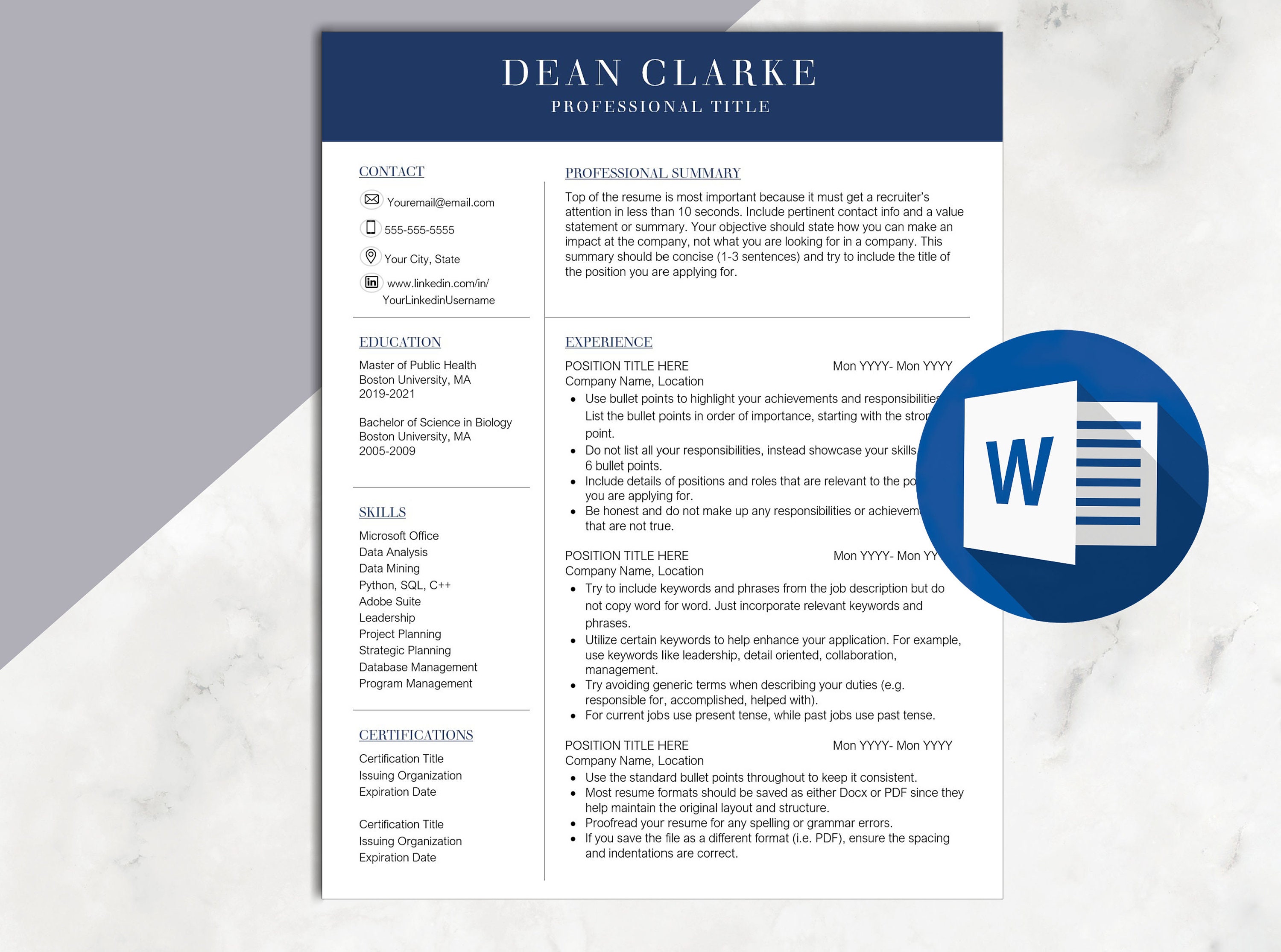 CV Word Template MS Word Resume Word Resume Template Professional ...
