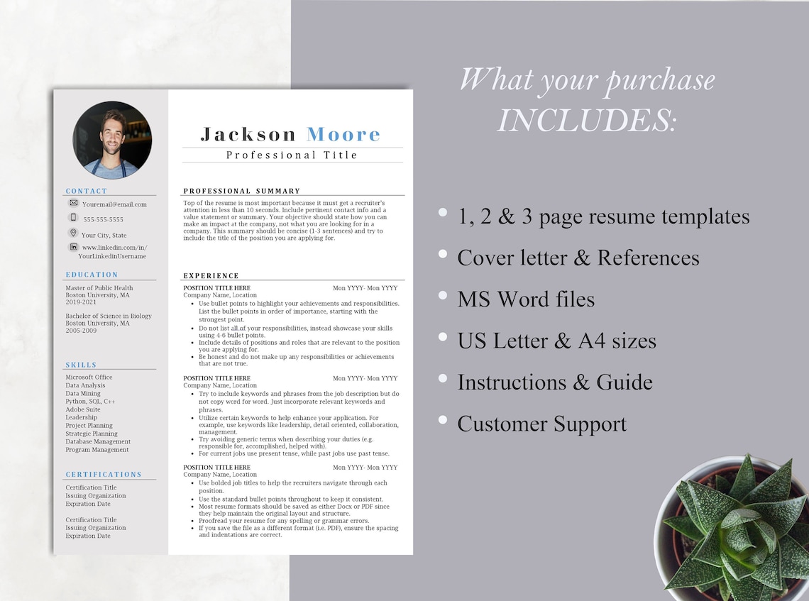Photo Resume Template, Resume Template for MS Word, Professional Modern ...