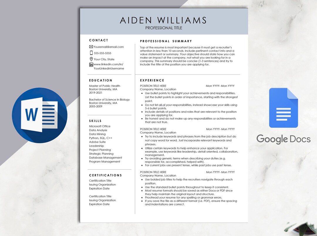 Google Docs Resume Word Resume Modern Clean CV Template Healthcare ...