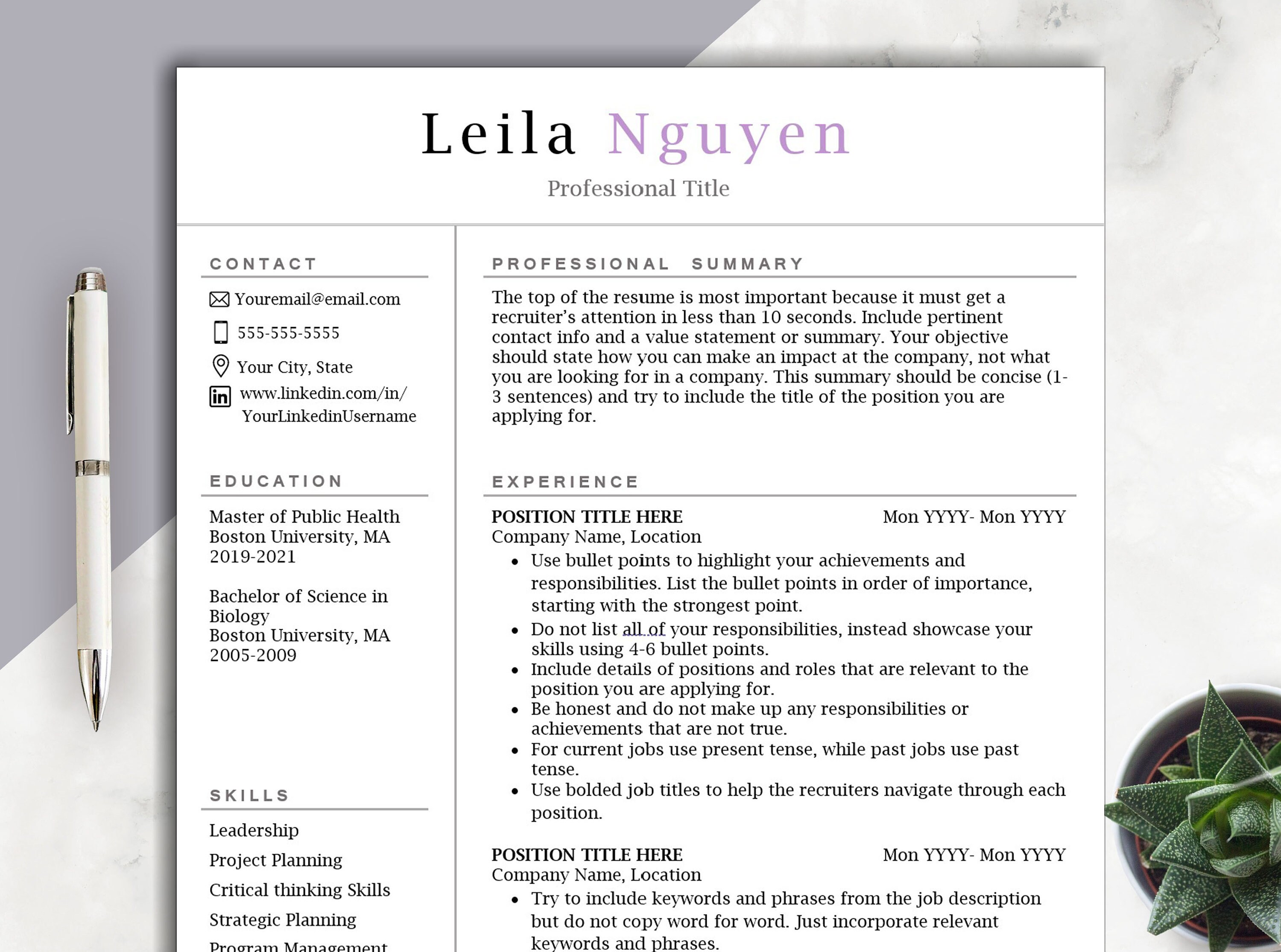 Google Docs and Word Resume, CV Template for Word and Google, New ...
