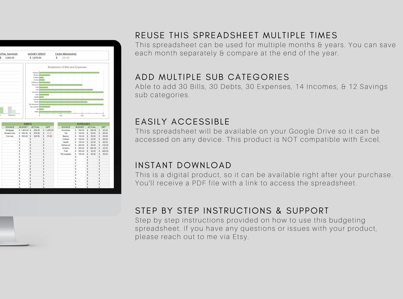 Monthly Budget Spreadsheet Google Sheets, Personal Budget, Budget ...