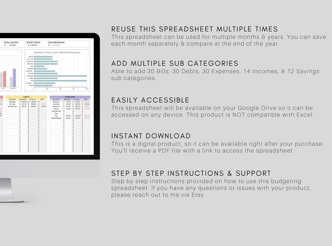 Digital Budget Planner, Google Sheets Budget, Finance Planner, Simple Budget Spreadsheet ...