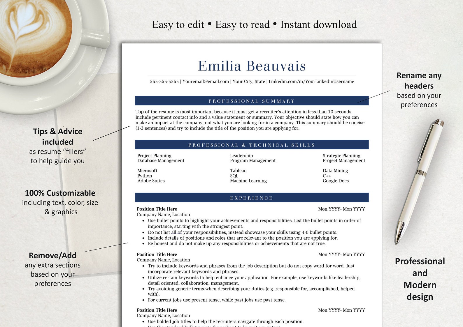 Word Resume Template for Men Word CV Template for Men Modern Resume ...