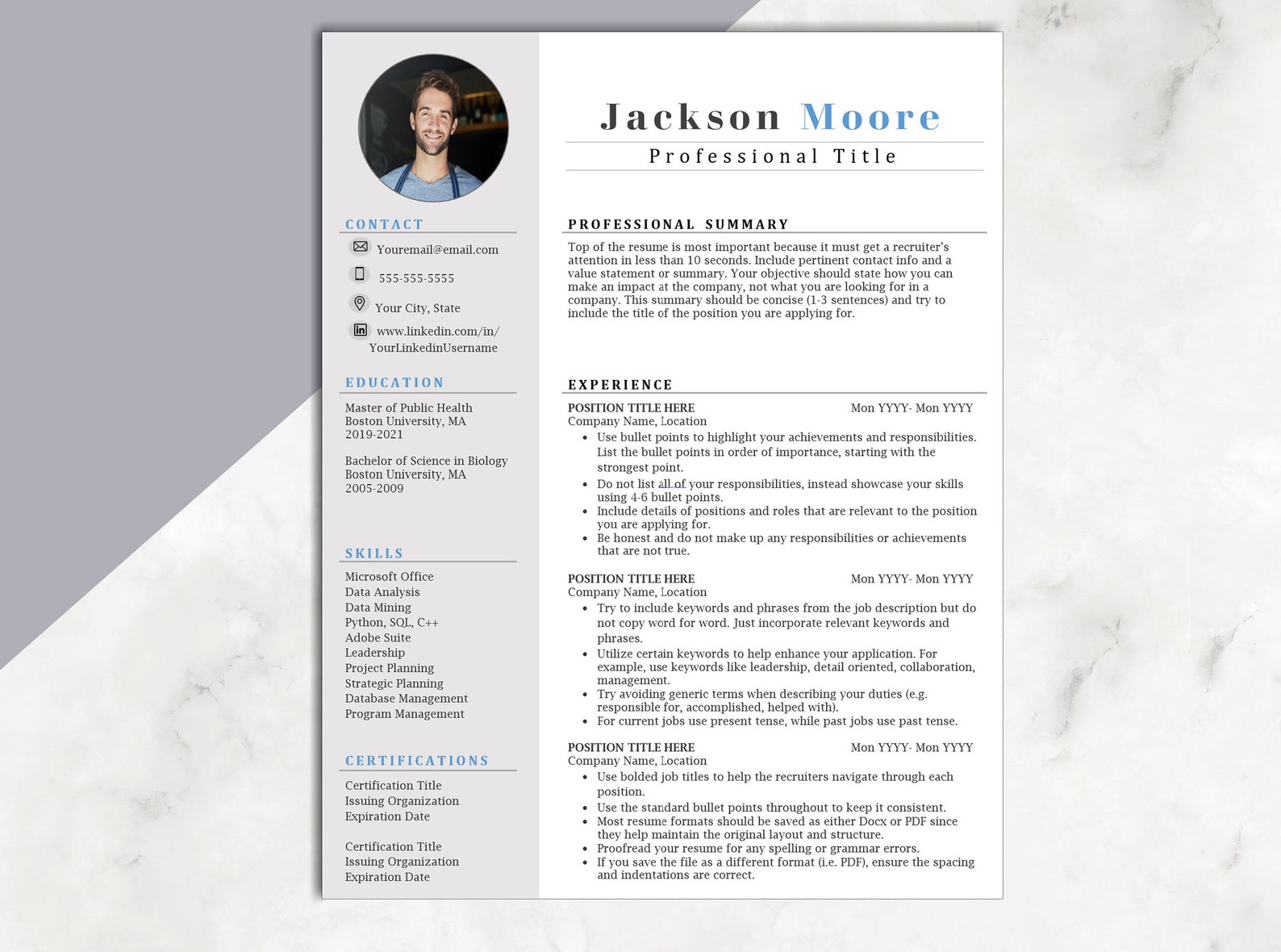 Photo Resume Template, Resume Template for MS Word, Professional Modern ...