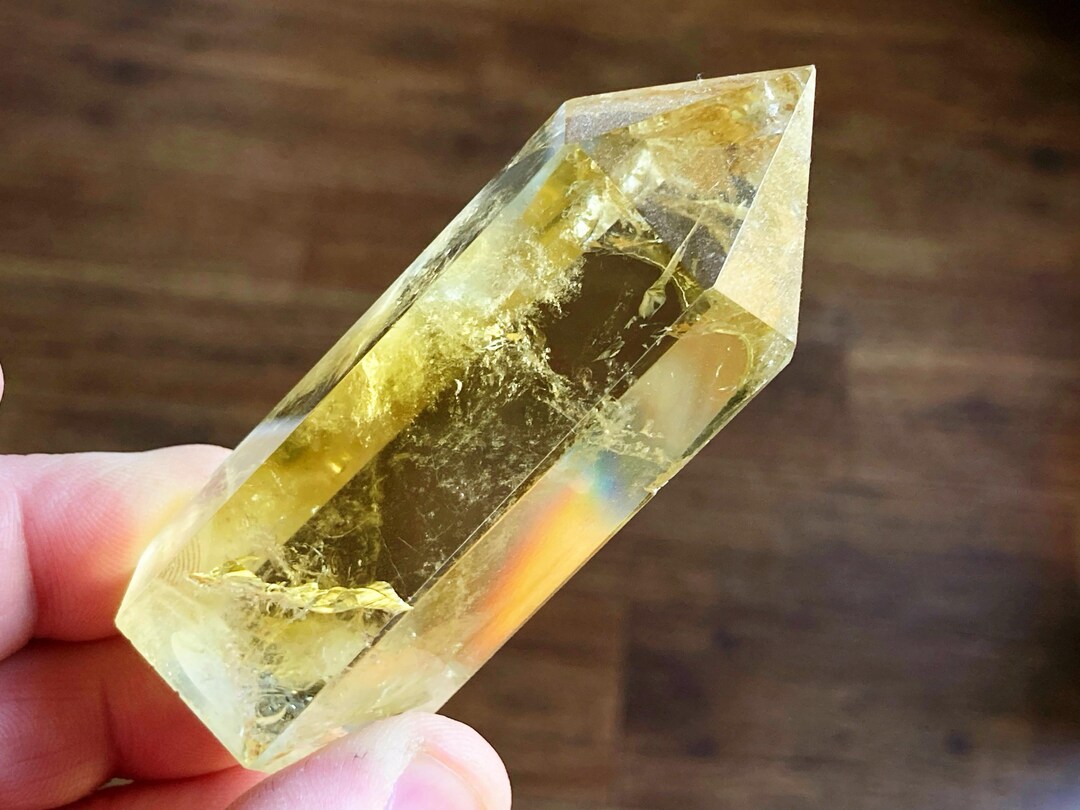 Lemon Quartz Tower With Multiple Rainbow Inclusions. Hand Shaped ...