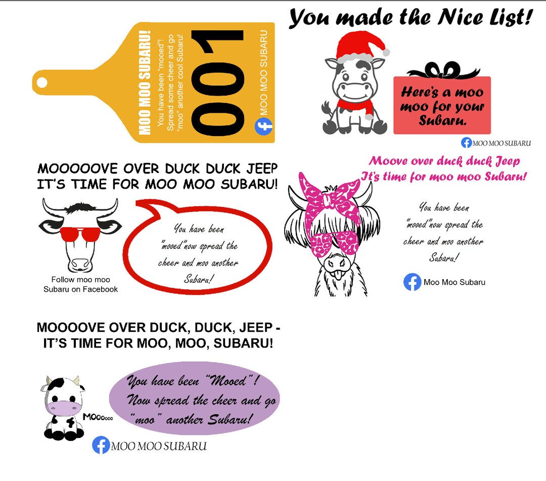 MOO MOO SUBARU Tags - Etsy