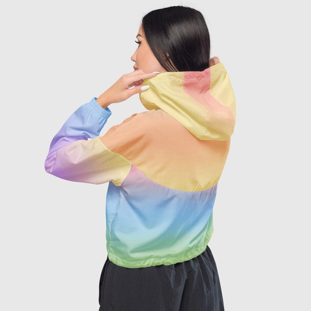 Pastel Ombre Hooded Windbreaker Jacket Women Girls Pullover Cropped ...