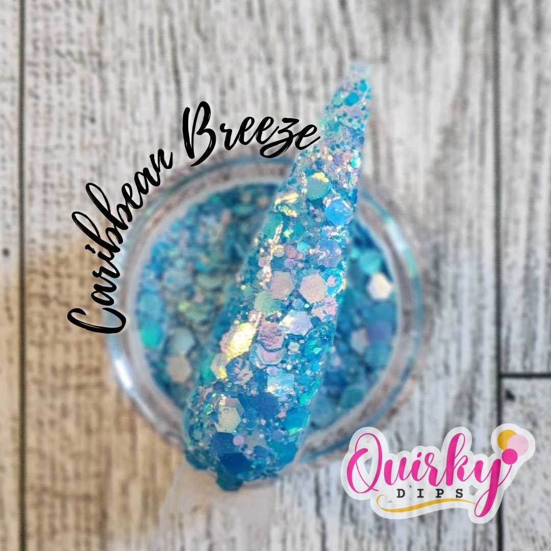 Caribbean Breeze Dip Powder - Blue Chunky Glitter Dip Powder, Acrylic ...