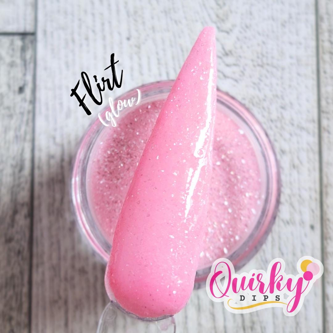 Flirt Dip Powder - Pink Sparkly Glow Dip Powder, Nail Dip Powder ...