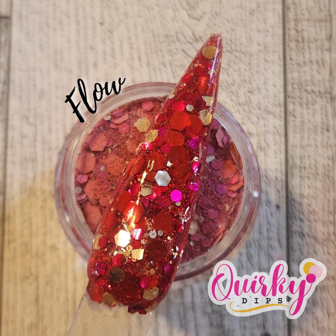 Flow Dip Powder - Red Glitter Dip Powder, Red Dip Powder, Foil Dip ...
