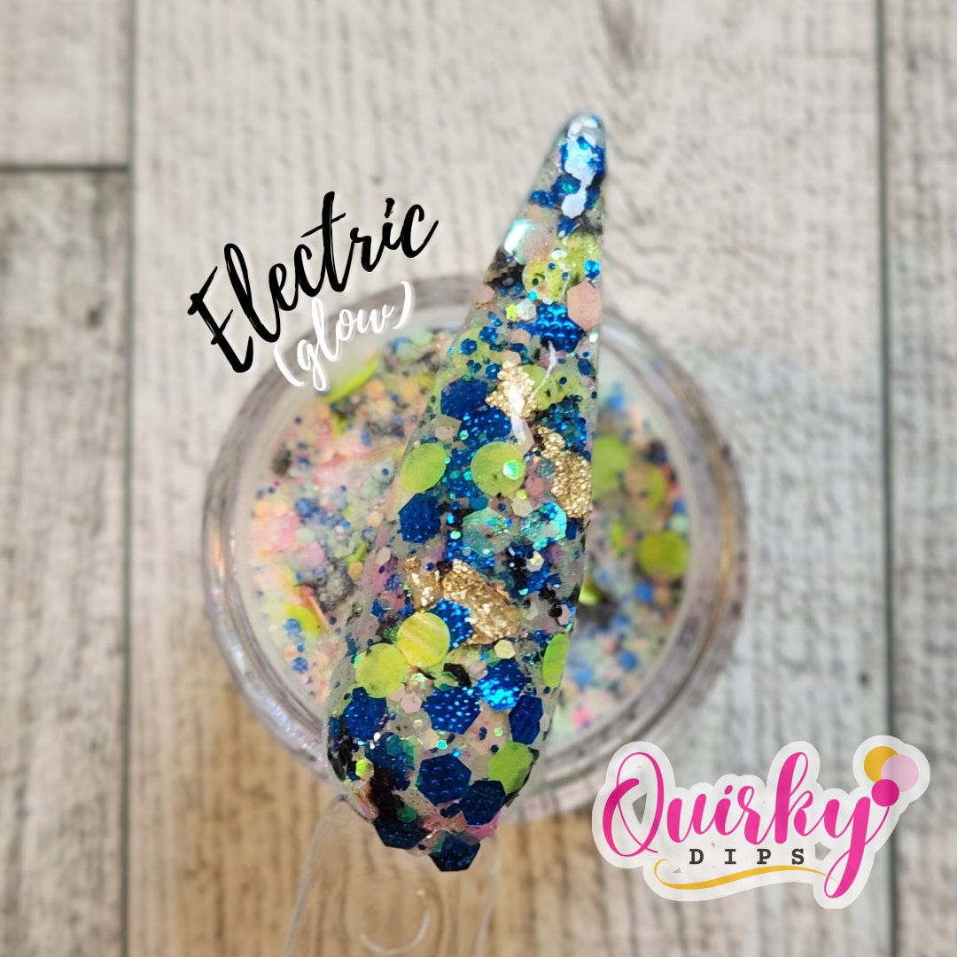 Electric Dip Powder - Blue Neon Yellow Chunky Glitter Dip Powder ...