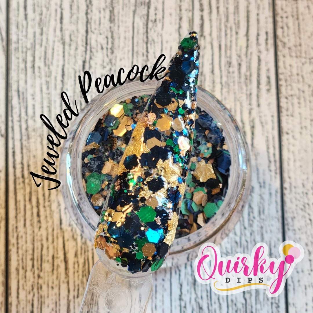 Jeweled Peacock- Green, Blue, and Gold Glitter Dip Powder, Quirky Dips ...