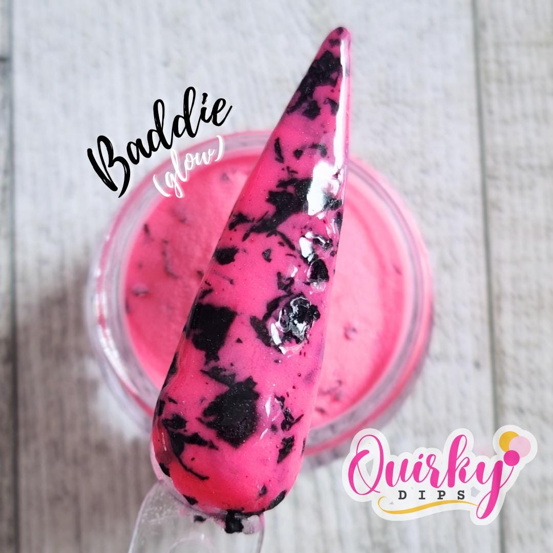 Baddie Dip Powder - Pink and Black Foil Glow Dip Powder, Hot Pink Dip ...