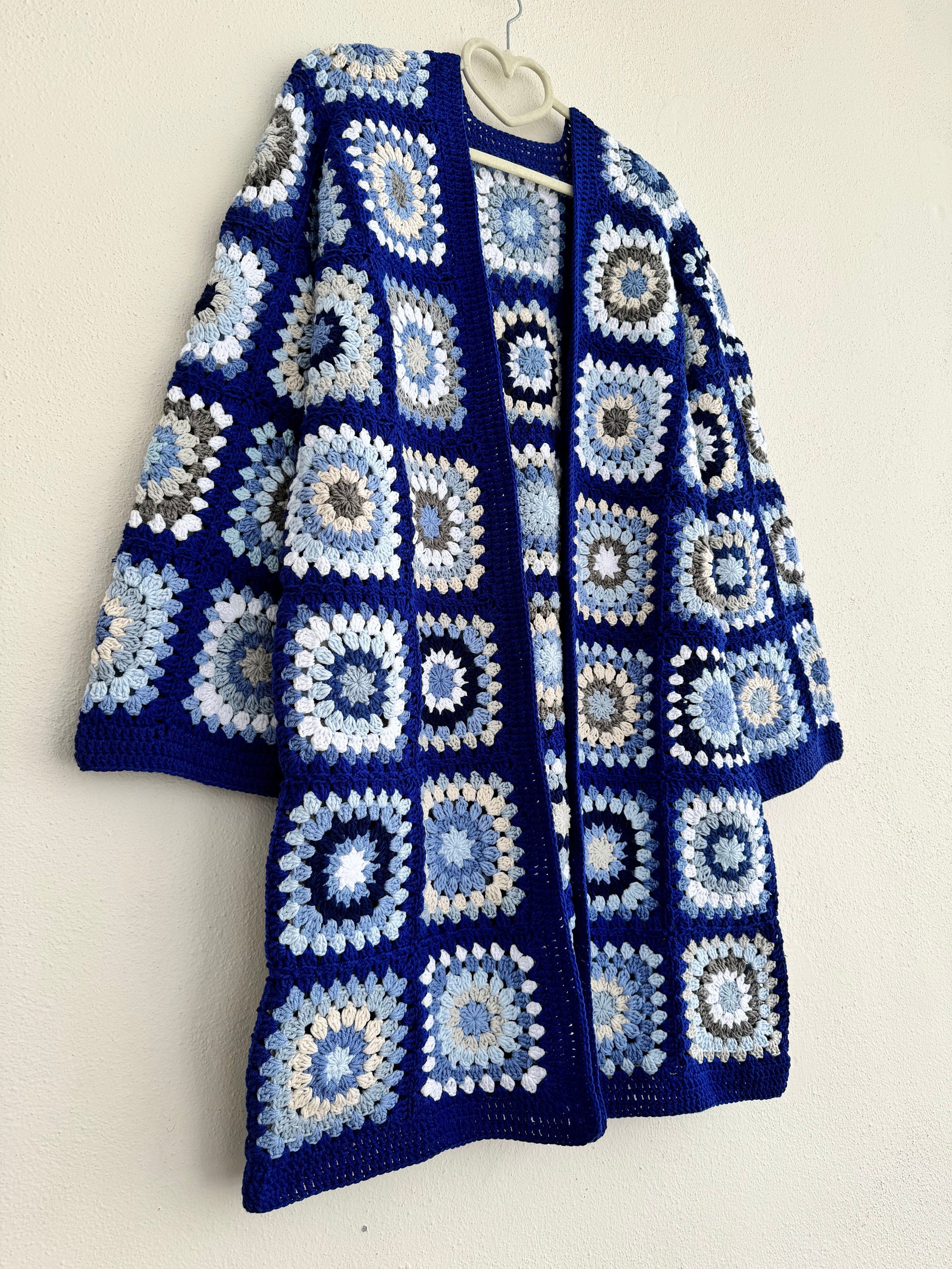 Crochet Granny Square Cardigan, Crochet Cardigan, Handmade Patchwork ...