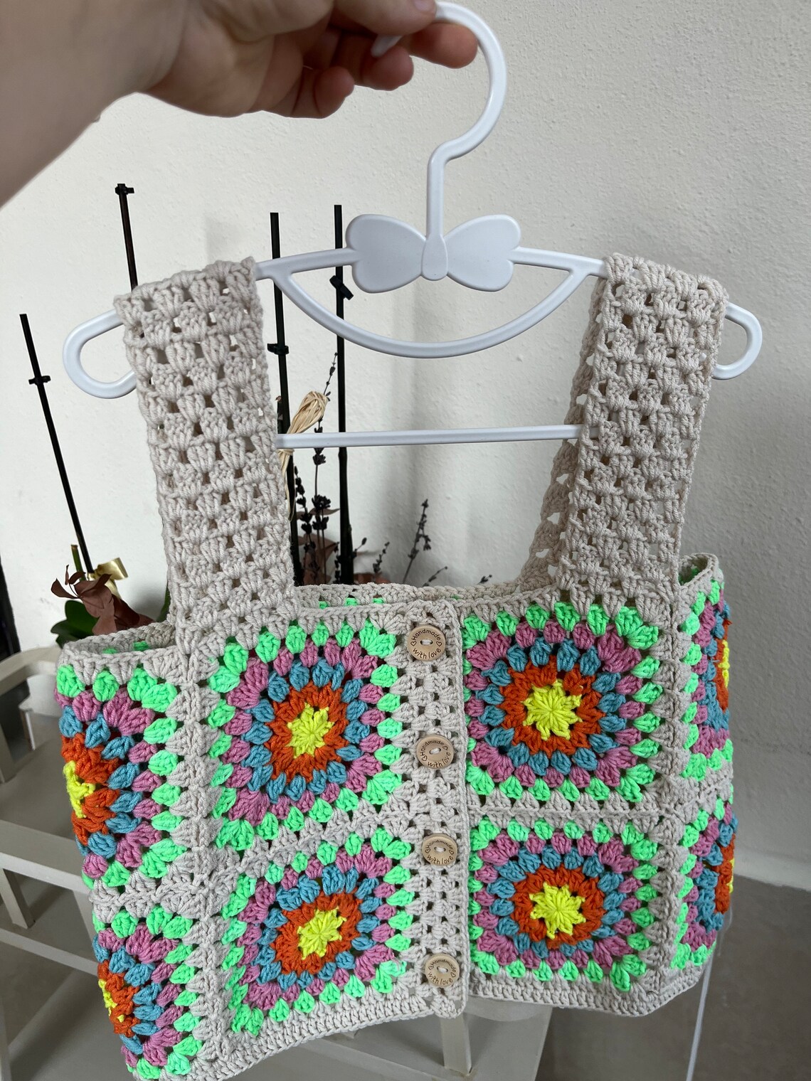 Granny Square Crop Top, Crochet Blouse, Handmade Bustier, Knited Afghan ...