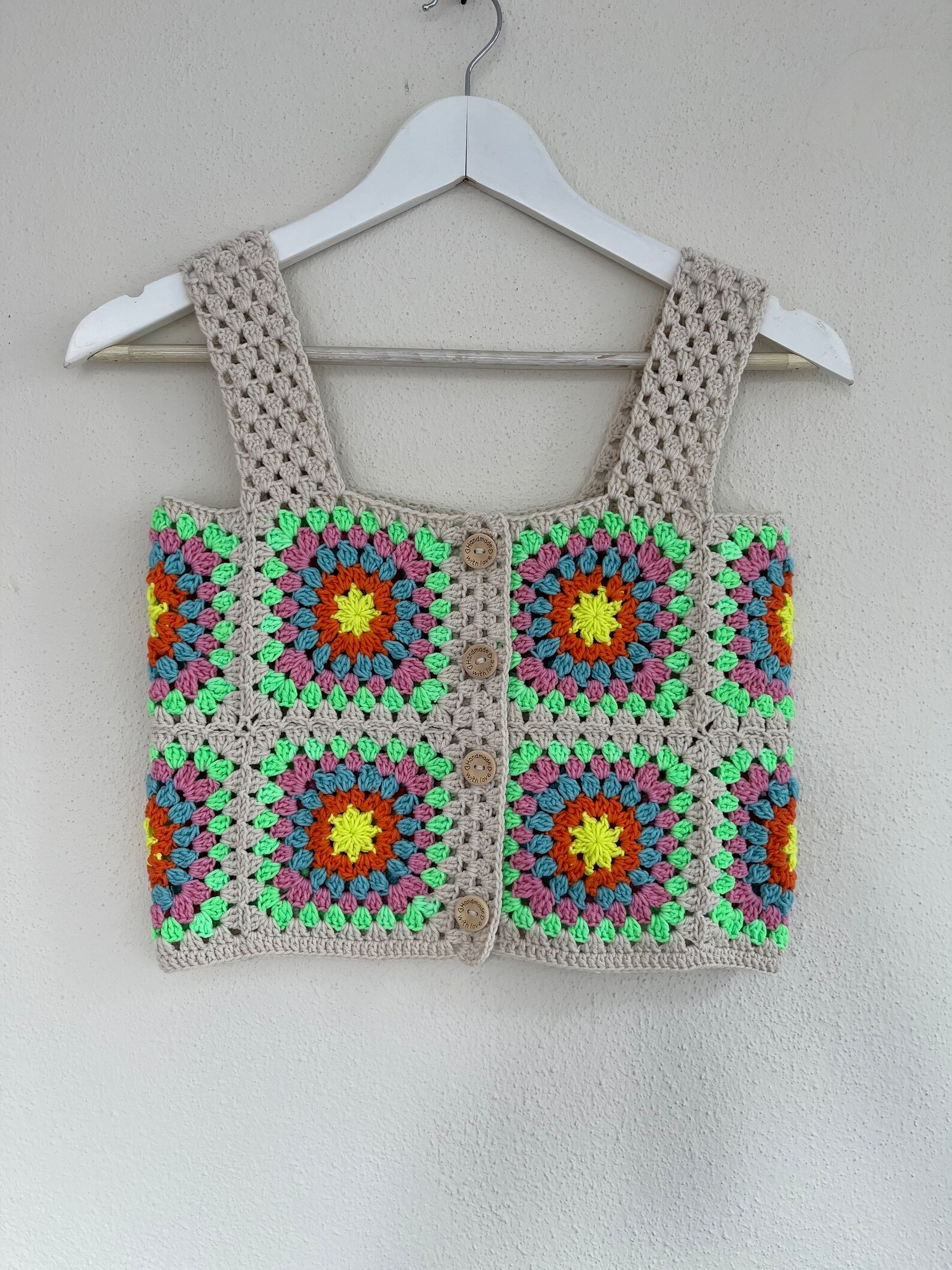 Granny Square Crop Top, Crochet Blouse, Handmade Bustier, Knited Afghan ...