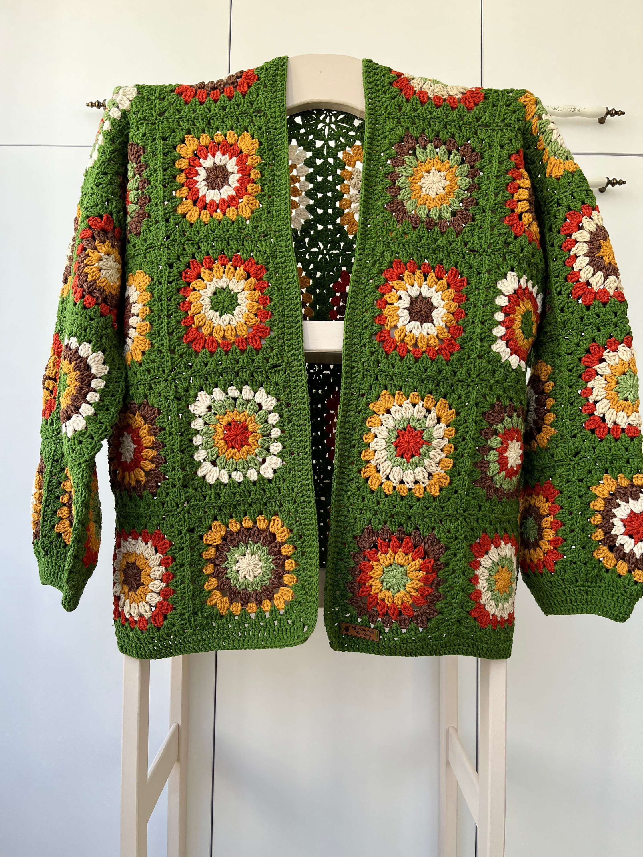 Crochet Granny Square Cardigan, Crochet Cardigan, Handmade Patchwork Cardigan, Crochet Mini ...