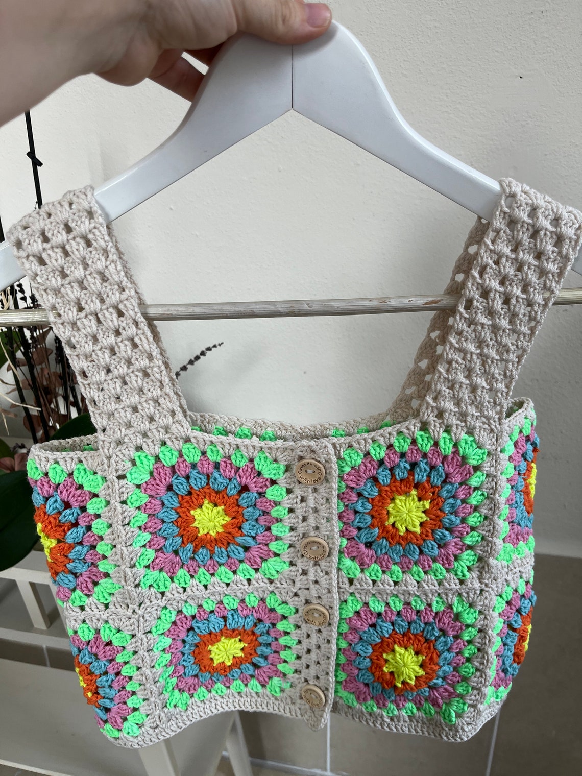 Granny Square Crop Top, Crochet Blouse, Handmade Bustier, Knited Afghan ...