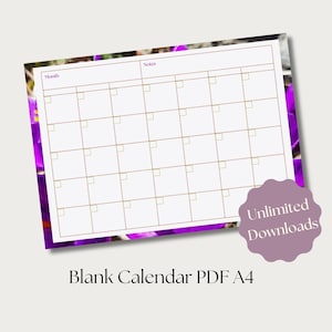 2025 Undated Monthly Calendar Printable PDF A4, Blank Calendar, Floral ...