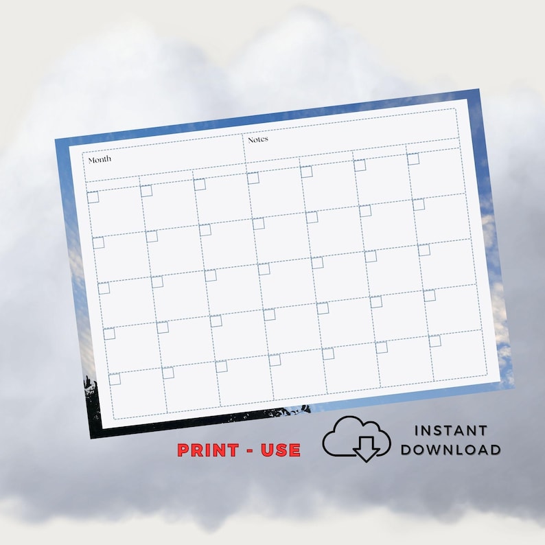 2025 Undated Monthly Calendar Printable PDF A4, Blank Calendar, Nature ...