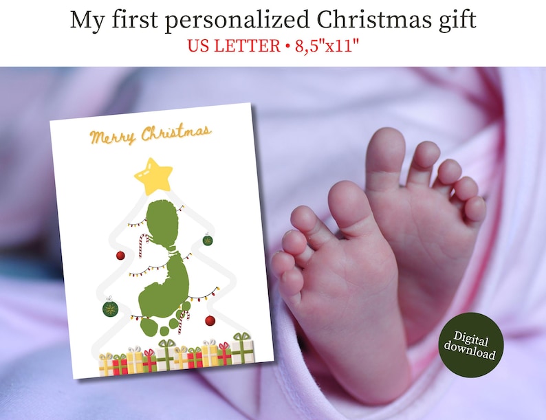 Baby Footprint Art, Baby Footprint Christmas Gift, Newborn Christmas ...