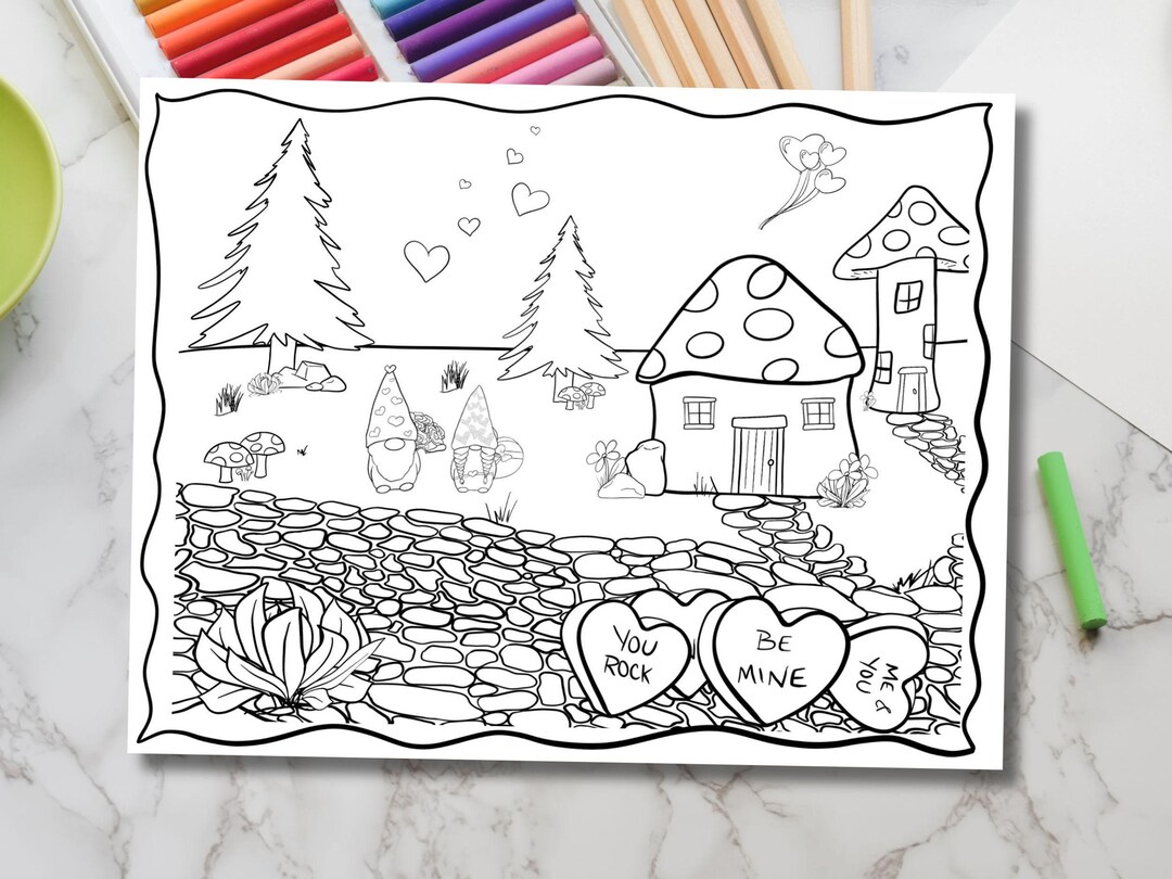 Cute Gnome Valentine's Day Coloring Page for Kids (PDF) - Etsy