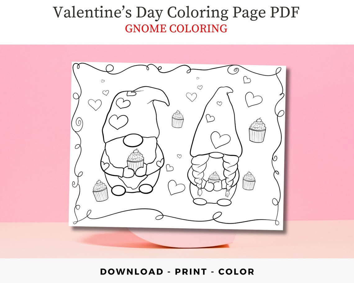 Valentine's Day Coloring Page | Valentine's Day Gnome Coloring ...