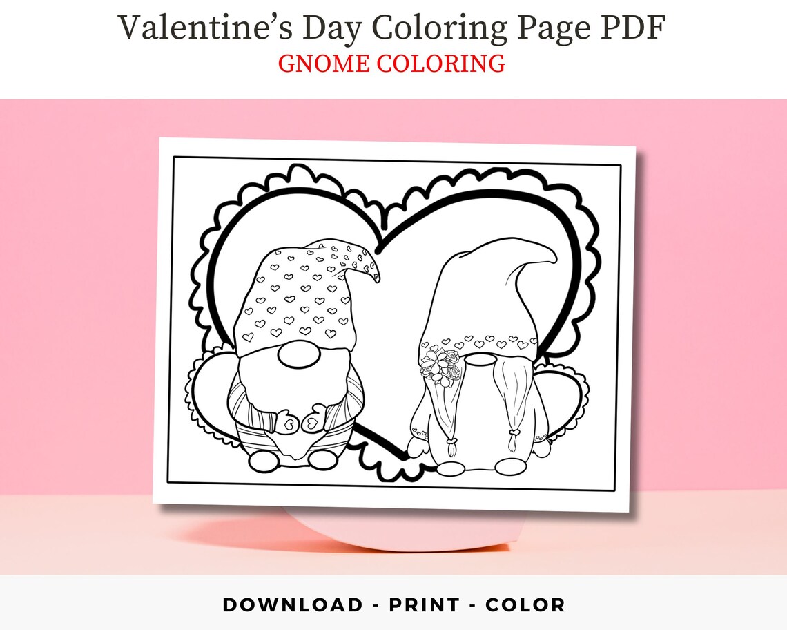 Valentine's Day Gnome Coloring Page | Printable Craft for Kids ...