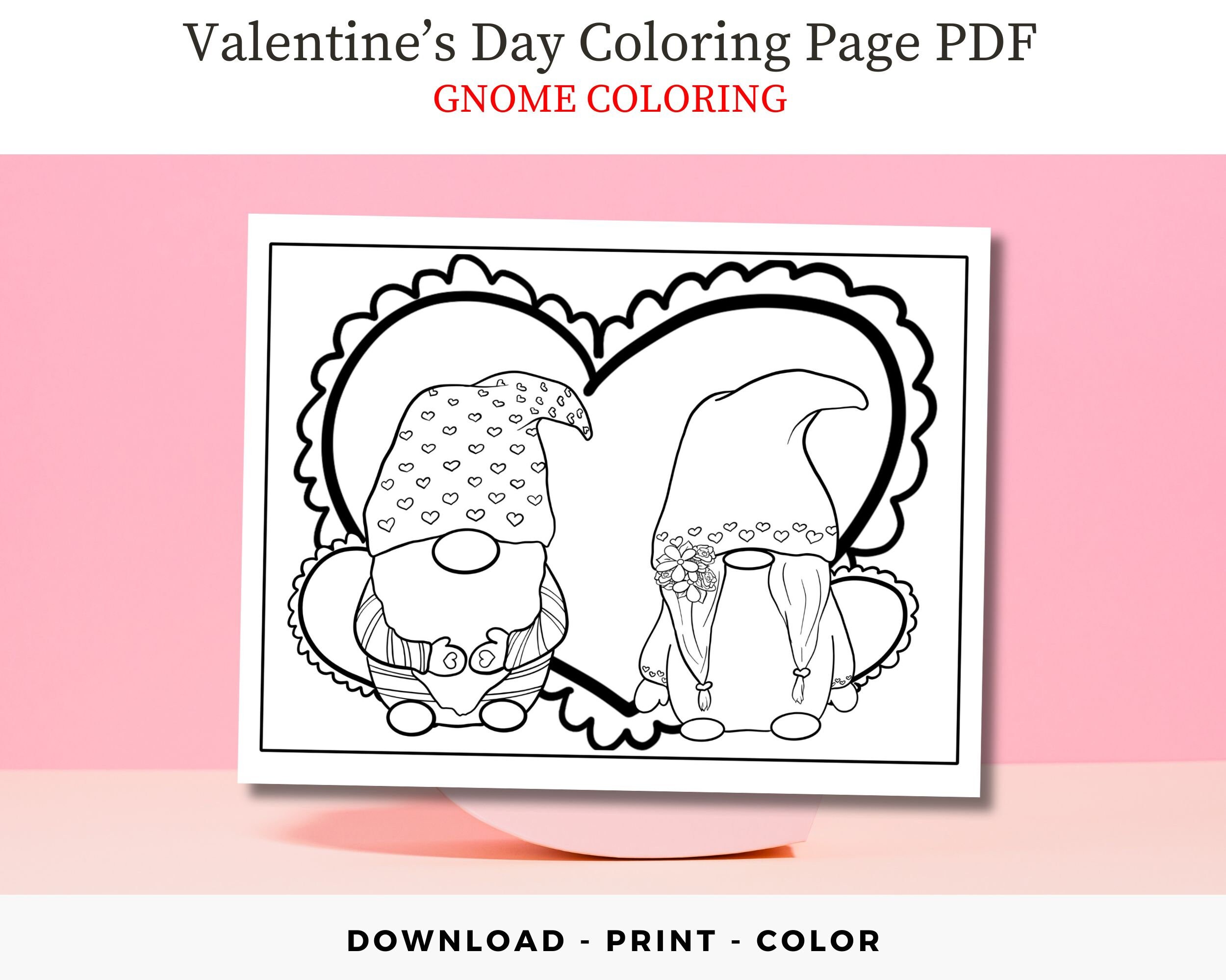 Valentine's Day Gnome Coloring Page | Printable Craft for Kids ...