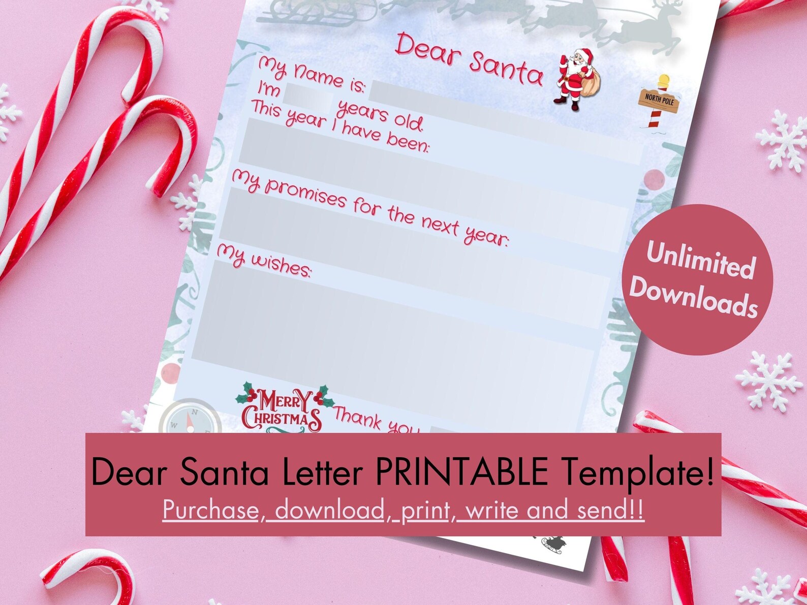 Letter to Santa Template, Dear Santa Letter Printable, Santa Claus ...