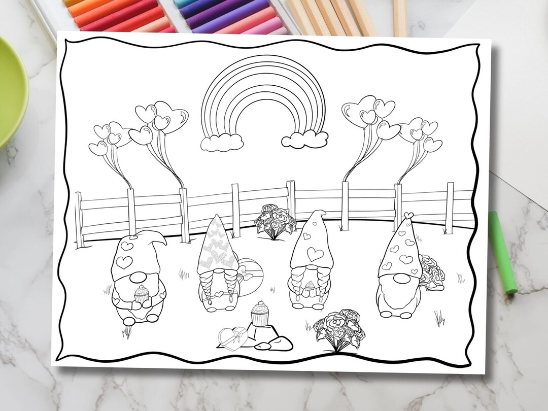 Gnome Valentine's Day Coloring Page, Kids Activity (printable PDF) - Etsy
