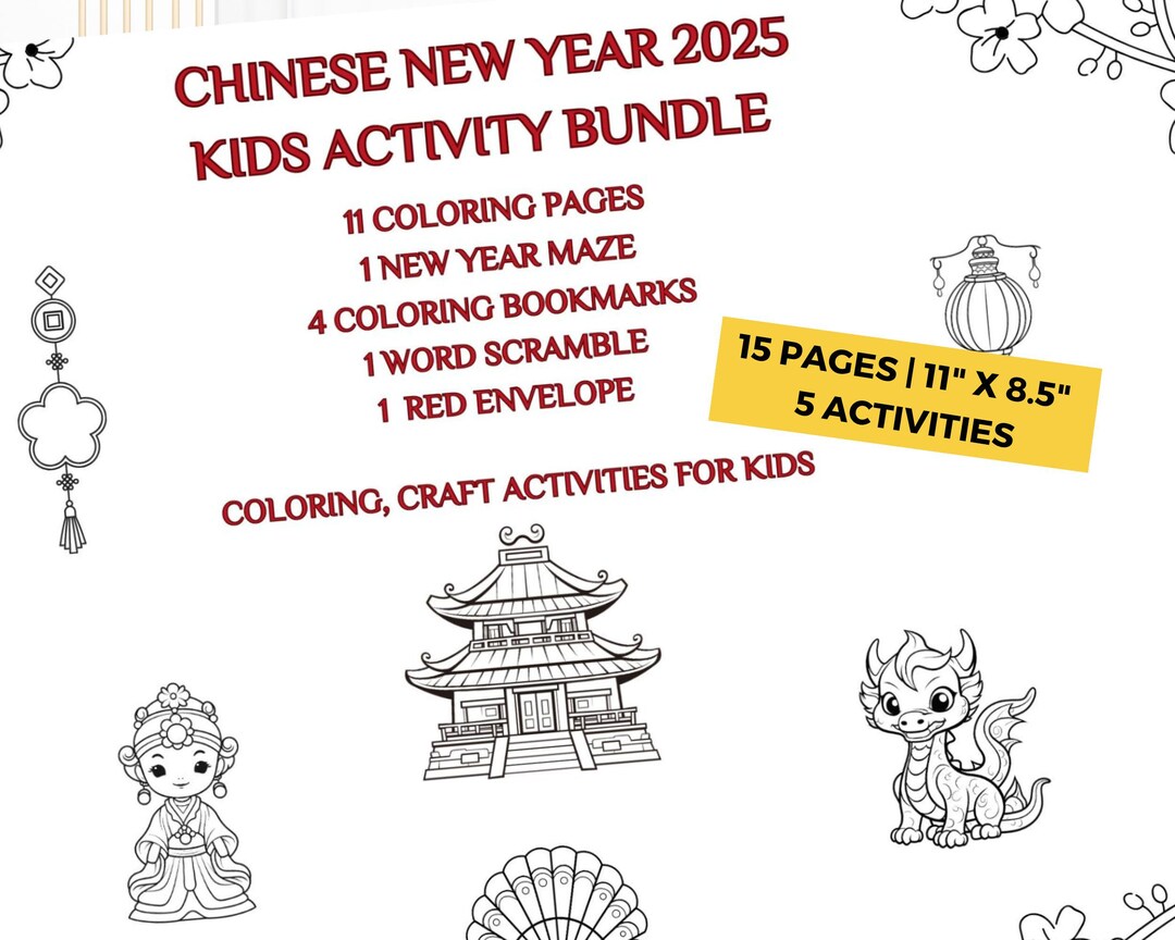 Chinese Lunar New Year Activities Bundle for Kids: Coloring Pages, Maze ...