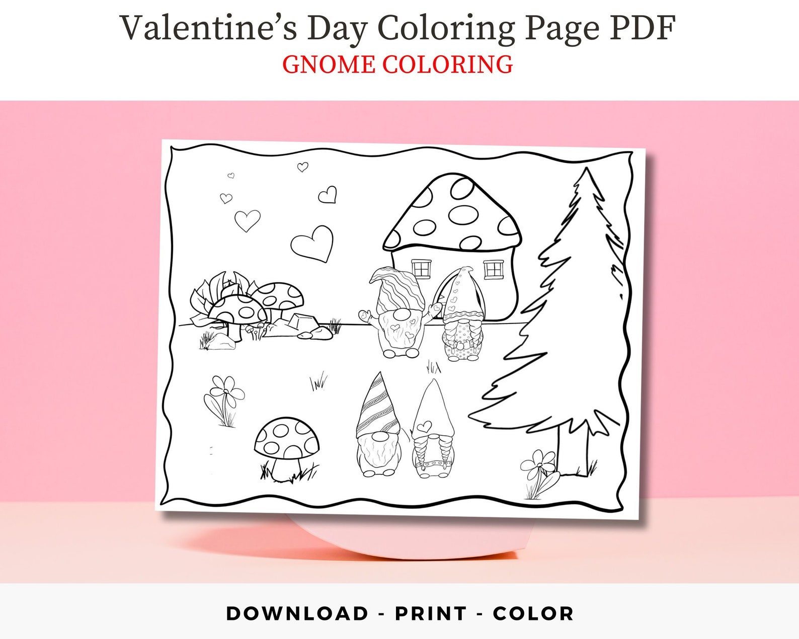 Valentine's Day Coloring Page Valentine's Day Gnome Coloring Kids ...