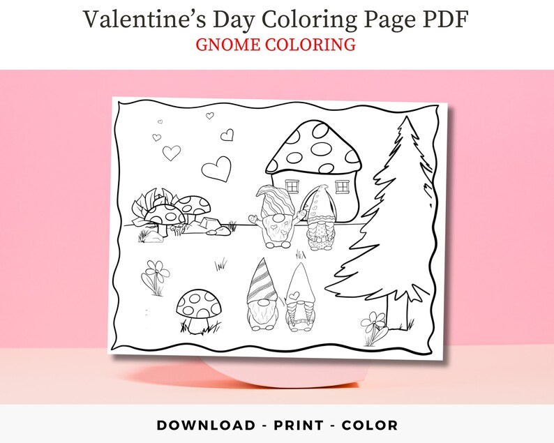 Valentine's Day Coloring Page Valentine's Day Gnome Coloring Kids ...