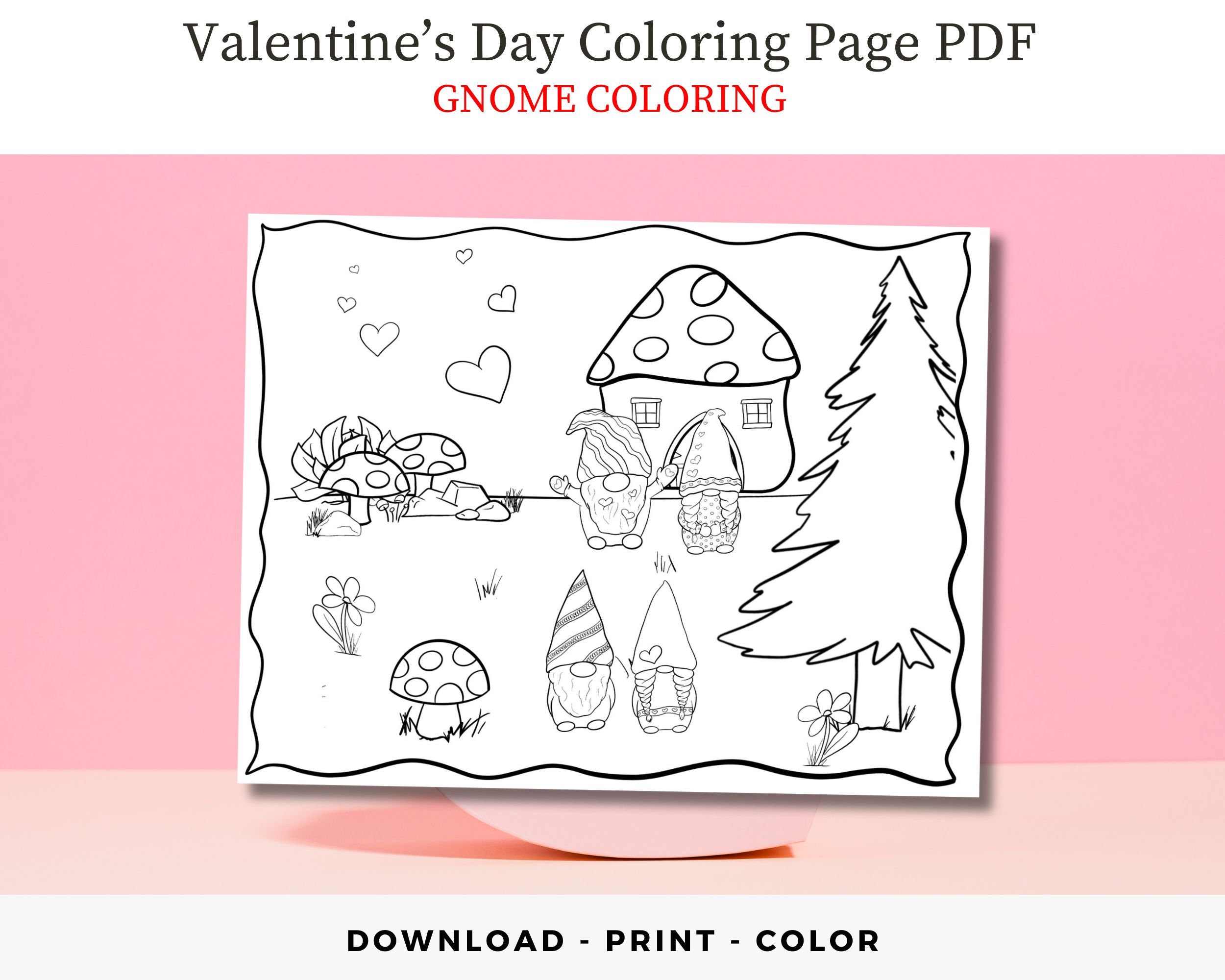 Valentine's Day Coloring Page Valentine's Day Gnome Coloring Kids ...
