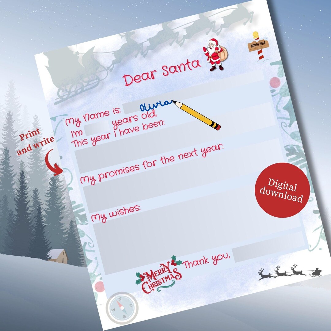 Letter to Santa Template, Dear Santa Letter Printable, Santa Claus ...