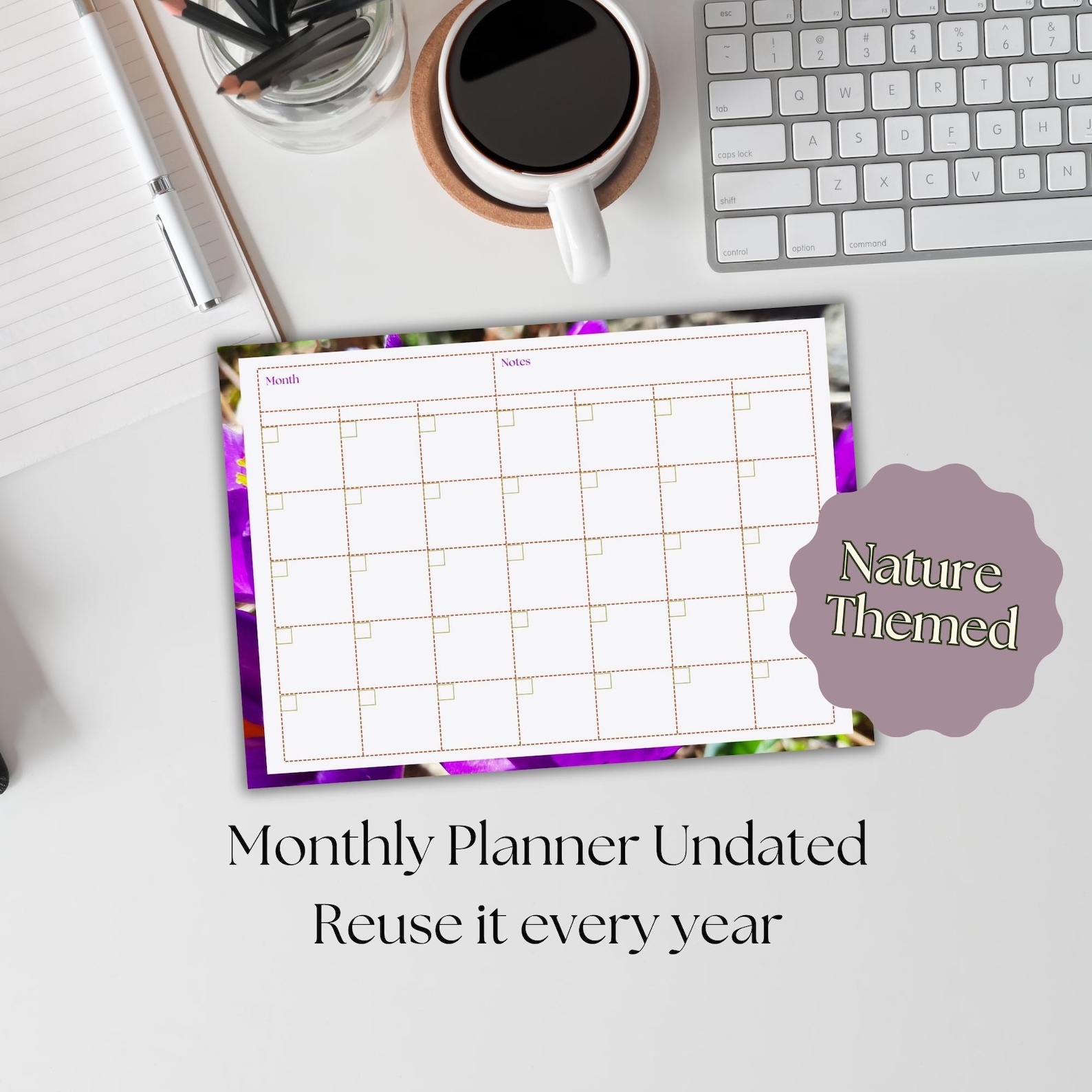 Floral Undated Monthly Calendar Printable, A4 Landscape (PDF) - Etsy