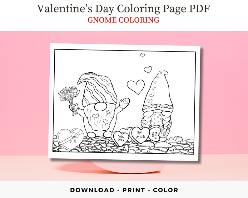 Valentine's Day Coloring Page Valentine's Day Gnome Coloring Kids ...