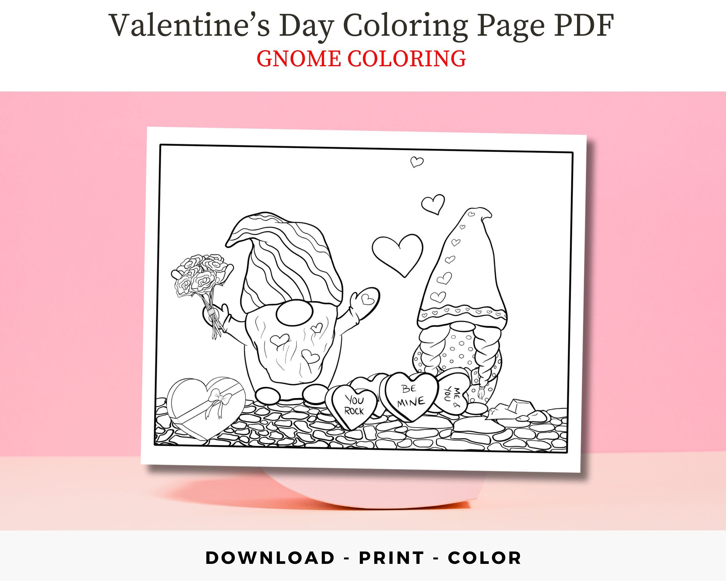Valentine's Day Coloring Page Valentine's Day Gnome Coloring Kids ...