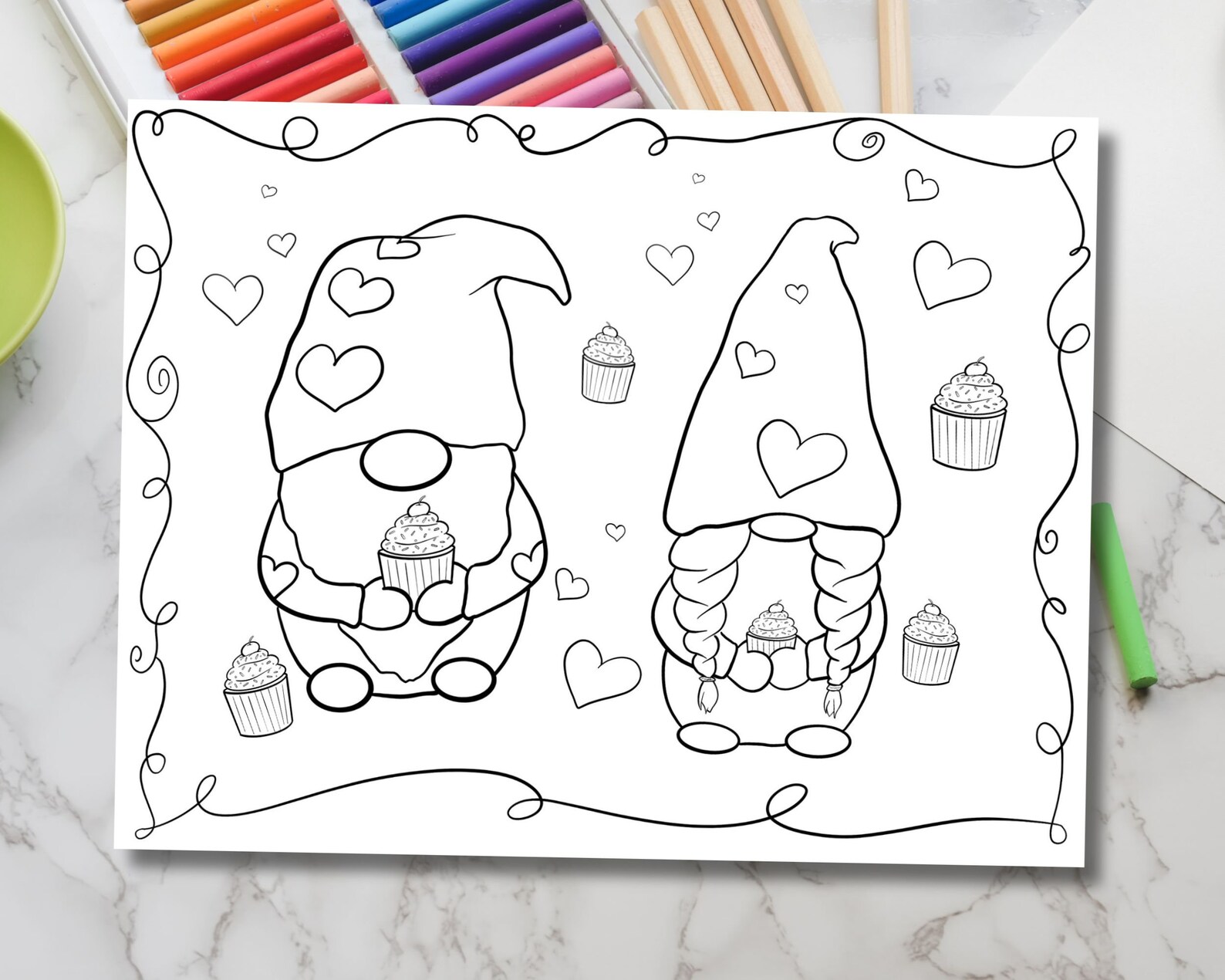Valentine's Day Coloring Page Valentine's Day Gnome Coloring Valentine ...