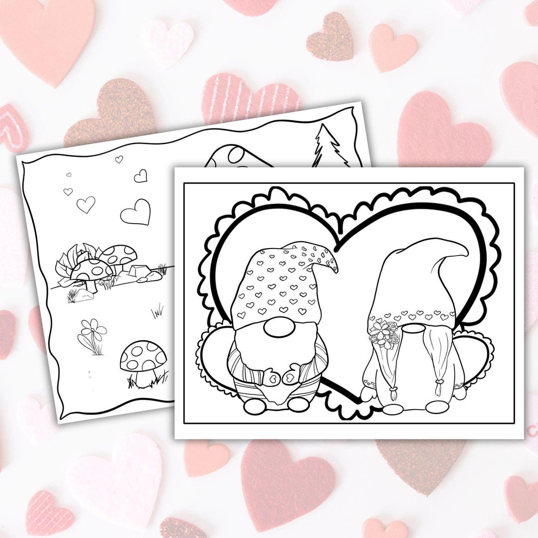Kids' Valentine's Day Coloring Pages Bundle: Gnomes and Mushroom Houses ...