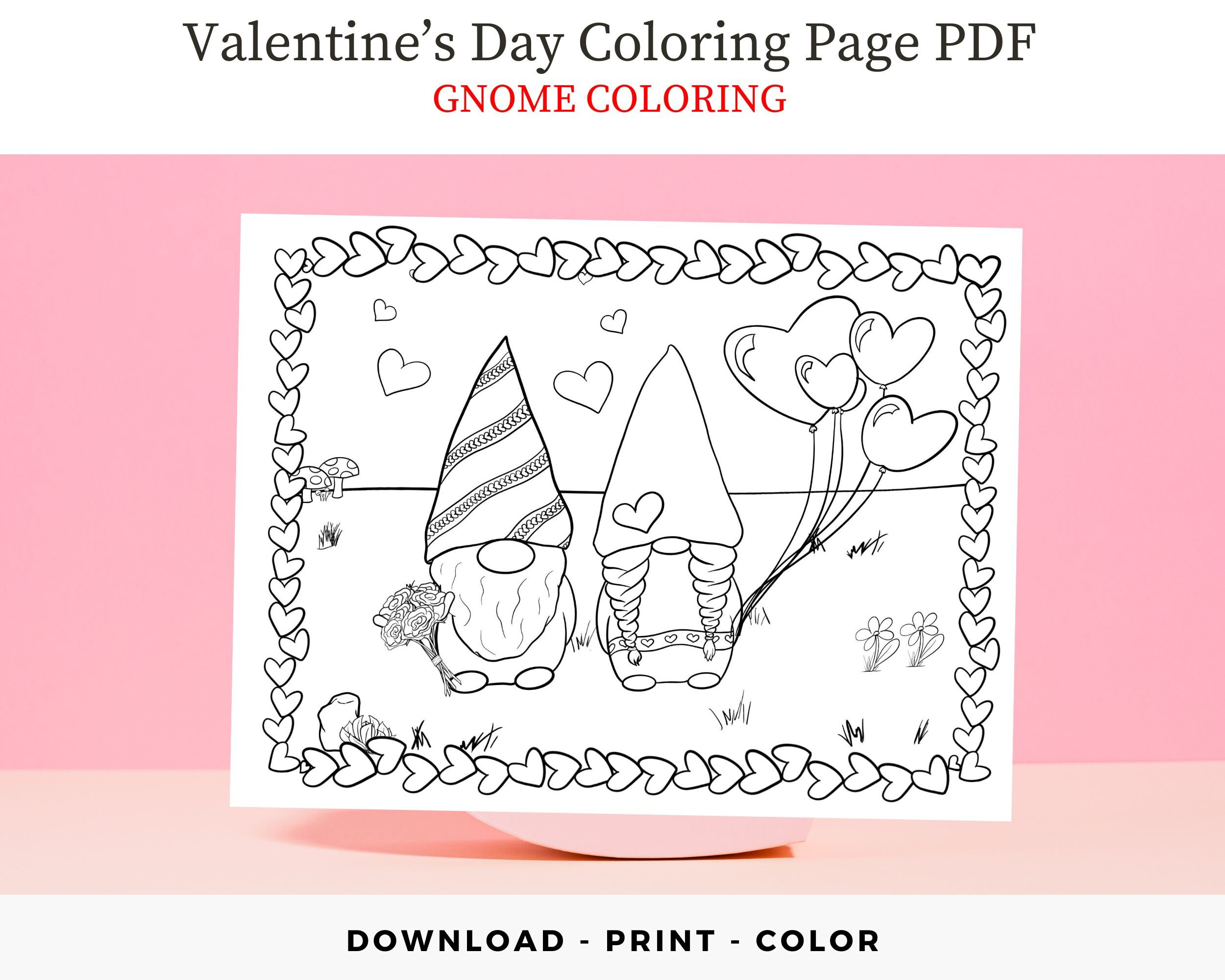 Valentine's Day Gnome Coloring Page Printable Craft for Kids Preschool ...
