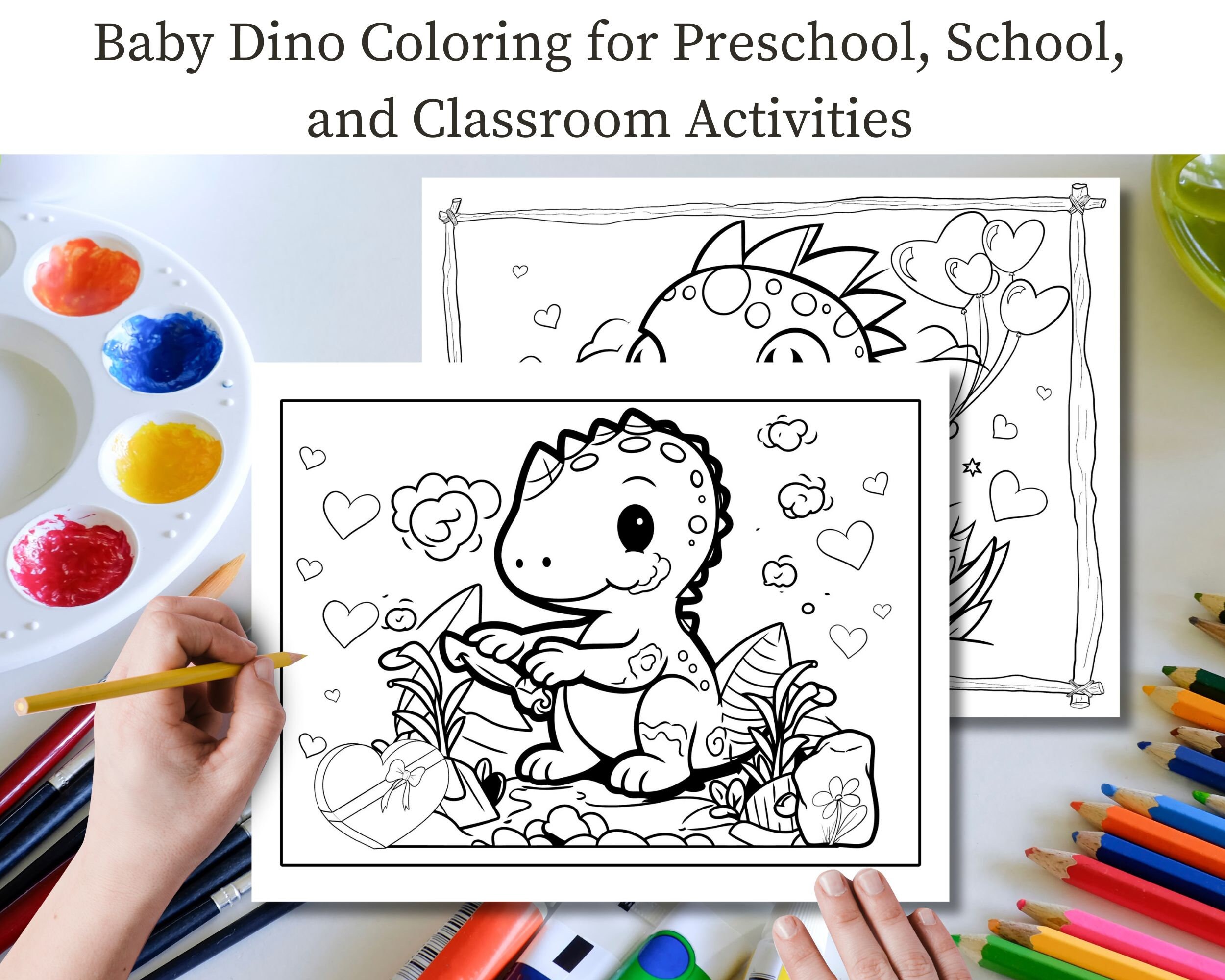 Dinosaur Coloring Pages Bundle, Baby Dinosaur Printable PDF, Perfect ...