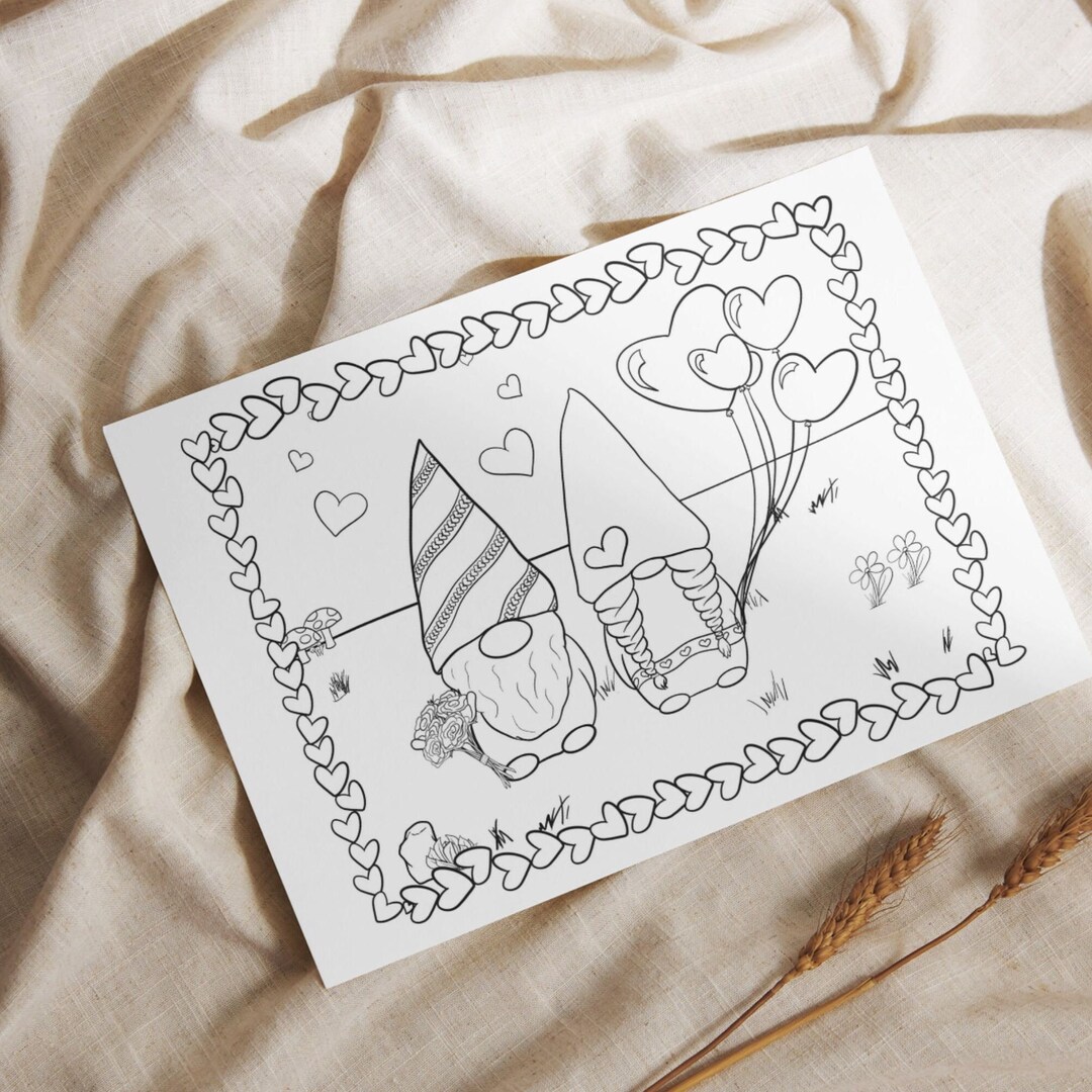Valentine's Day Gnome Coloring Page Printable Craft for Kids Preschool ...