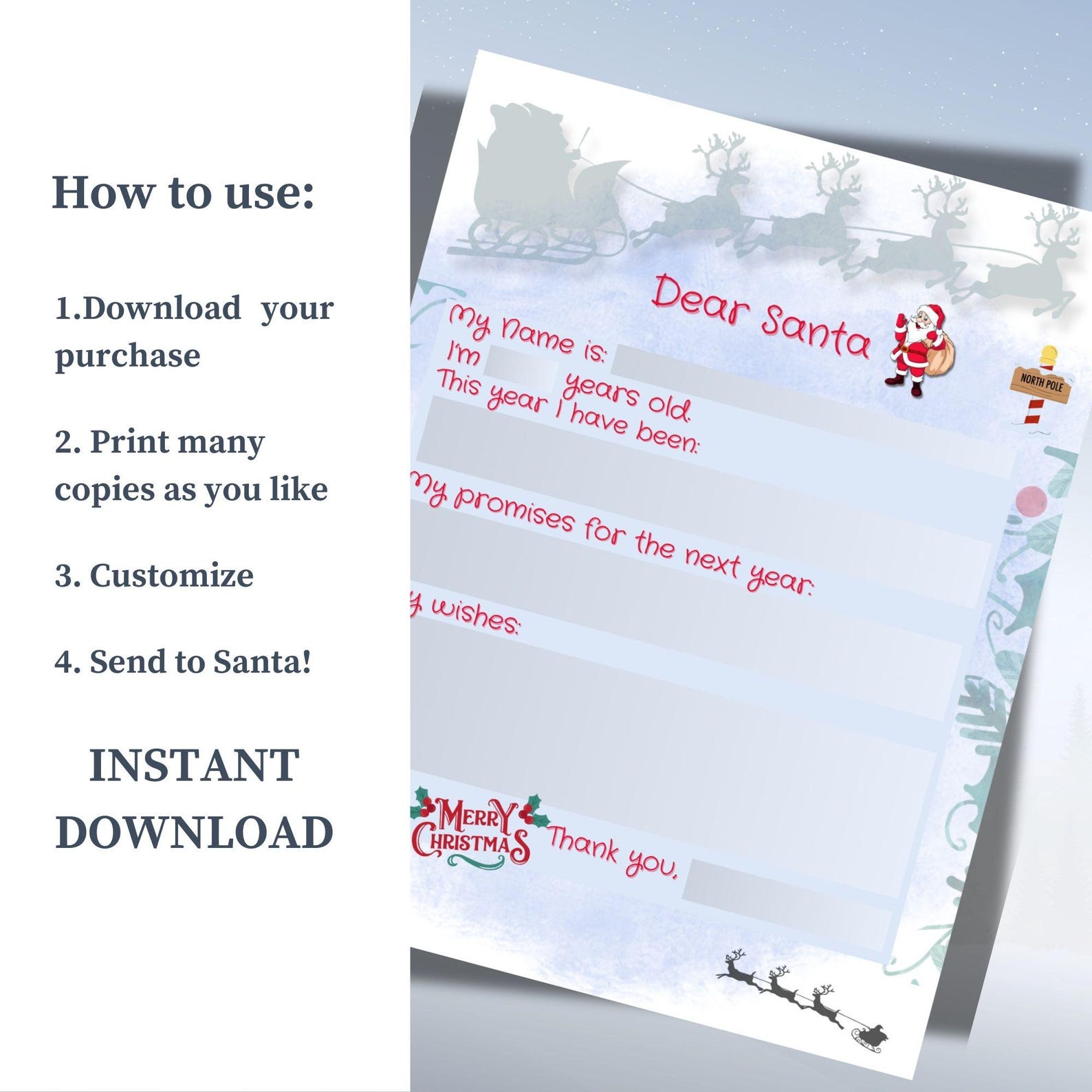 Letter to Santa Template, Dear Santa Letter Printable, Santa Claus ...