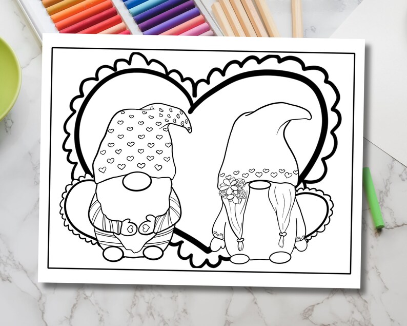 Valentine's Day Gnome Coloring Page | Printable Craft for Kids ...