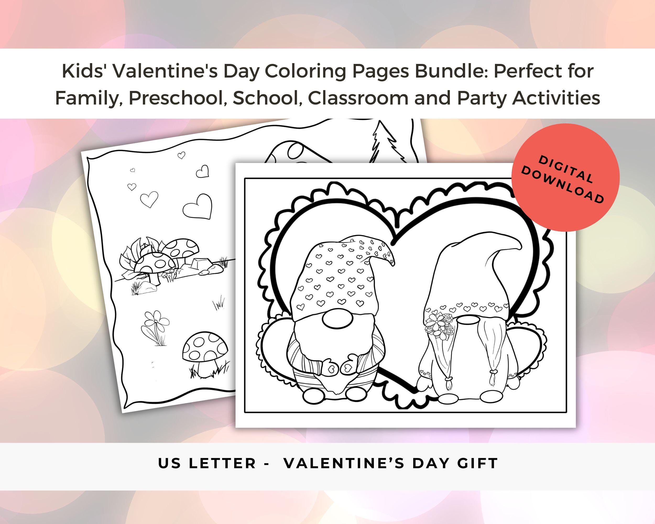 Kids' Valentine's Day Coloring Pages Bundle: Gnomes and Mushroom Houses ...