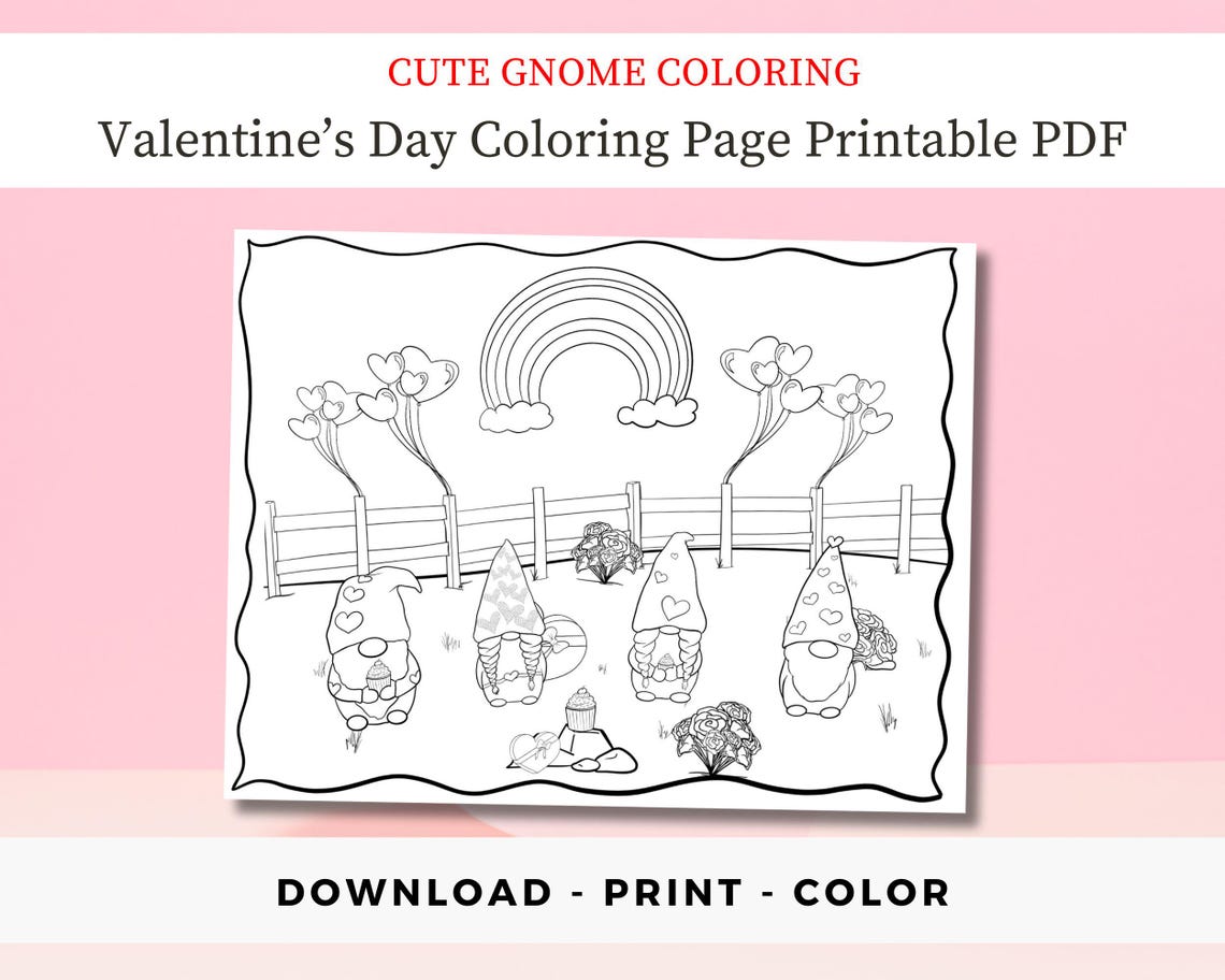 Cute Gnome Valentine's Day Coloring Page Kids Holiday Craft Activity ...