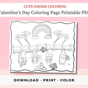 Gnome Valentine's Day Coloring Page, Kids Activity (printable PDF) - Etsy