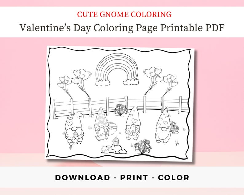 Cute Gnome Valentine's Day Coloring Page Kids Holiday Craft Activity ...